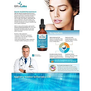 QRxLabs Glycolic Acid/AHA 15% Renewal Serum for Face - Brightening, Smoothing, Exfoliant for Night & Day - Fine Lines, Dark Spots & Wrinkles Treatment - Glycolic Acid 15% Serum - 1 fl oz Bottle