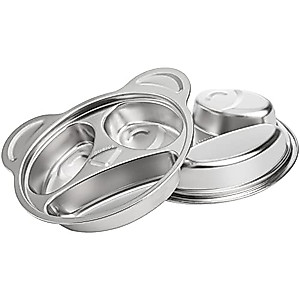 Lyellfe Set of 4 Stainless Steel Divided Plates, 3 Sections Unbreakable Dinner Plates, Cute Panda Shape Divided Plates for Picky Eaters, Lunch, Camping