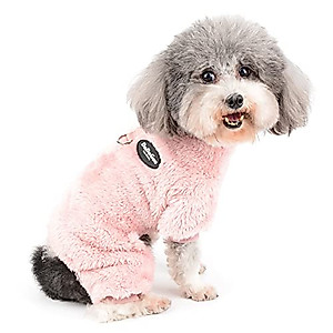 Zunea Winter Dog Pajamas for Small Dogs Warm Fleece Puppy Clothes Pyjamas Fuzzy 4-Legged Pjs Jumpsuit Soft Cozy Plush Pullover Overall Outfit Pet Girl Boy Apparel for Chihuahua Yorkie Pink S
