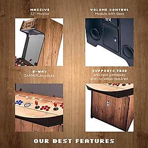 Creative Arcades Full-Size Commercial Grade Cabinet Arcade Machines | Stools Included | Slim Woodgrain Edition | 32" Screen (6296 Games (4-Player), Light Pine Man Cave)