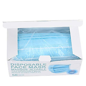 Wish Disposable Face Mask 3 Ply (1 PACK 50 COUNT, BLUE)