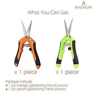 BEADNOVA Trimming Scissors Gardening Scissors Pruning Snips Garden Sheers Trim Scissors Plant Trimmers Pruners for Gardening (Green Orange, 2 Pcs)