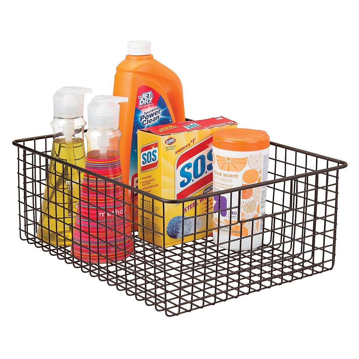 mDesign Metal Wire Food Storage Basket Organizer with Handles for Organizing Kitchen Cabinets, Pantry Shelf, Bathroom, Laundry Room, Closets, Garage - Concerto Collection - 2 Pack - Bronze