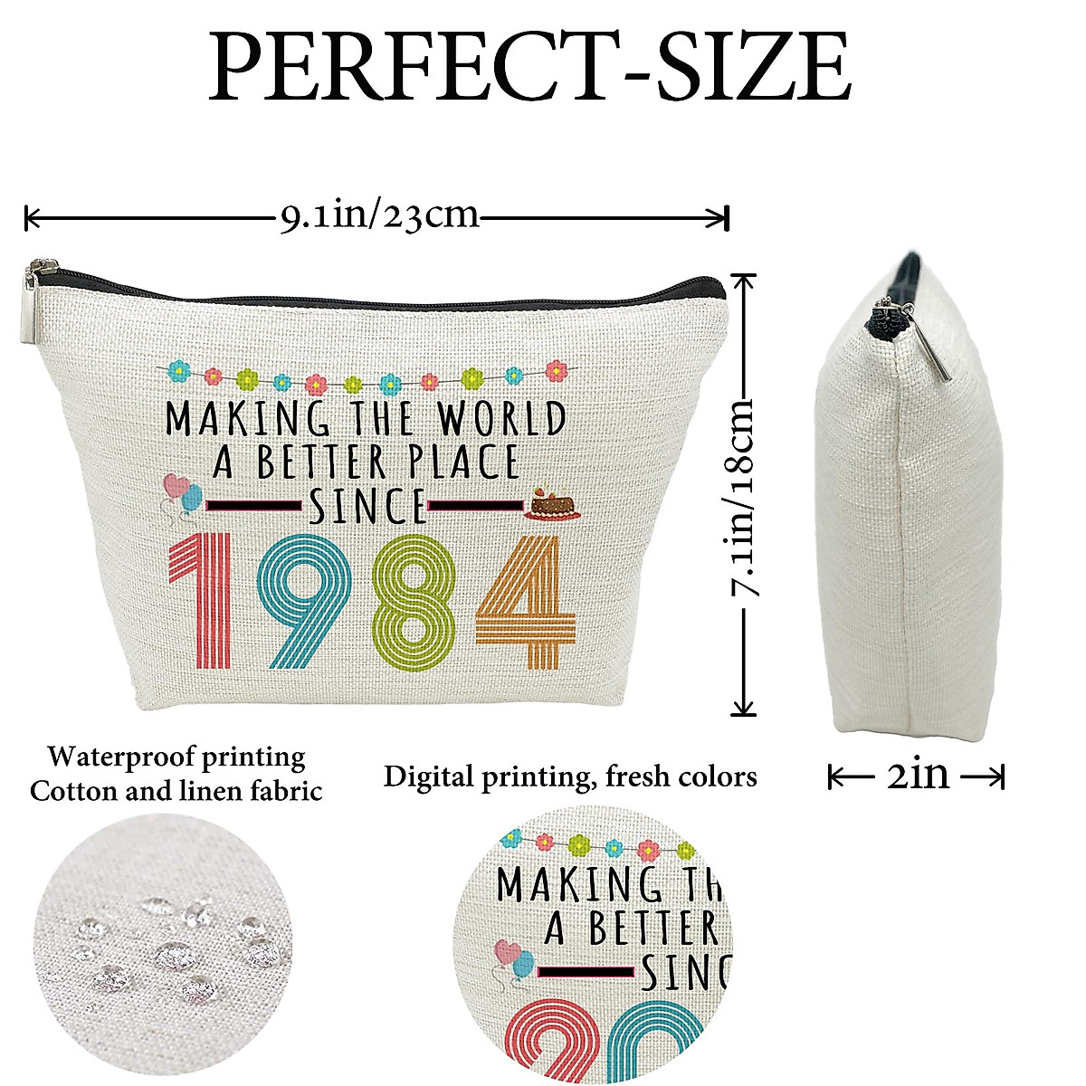 40th Birthday Gifts for Women, Funny 40 Year Old Gift Makeup Bag, 1984 40th Birthday Makeup Bags for Her, Mom, Aunt, Wife, Sister, Coworker, Friend, Making The World a Better Place Since 1984