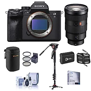 Sony Alpha a7S III Mirrorless Camera with Sony 24-70mm f/2.8 GM Lens Bundle with Manfrotto XPRO Aluminum Monopod with Fluid Video Head, Filter Kit, Extra Battery, Lens Case and Accessories