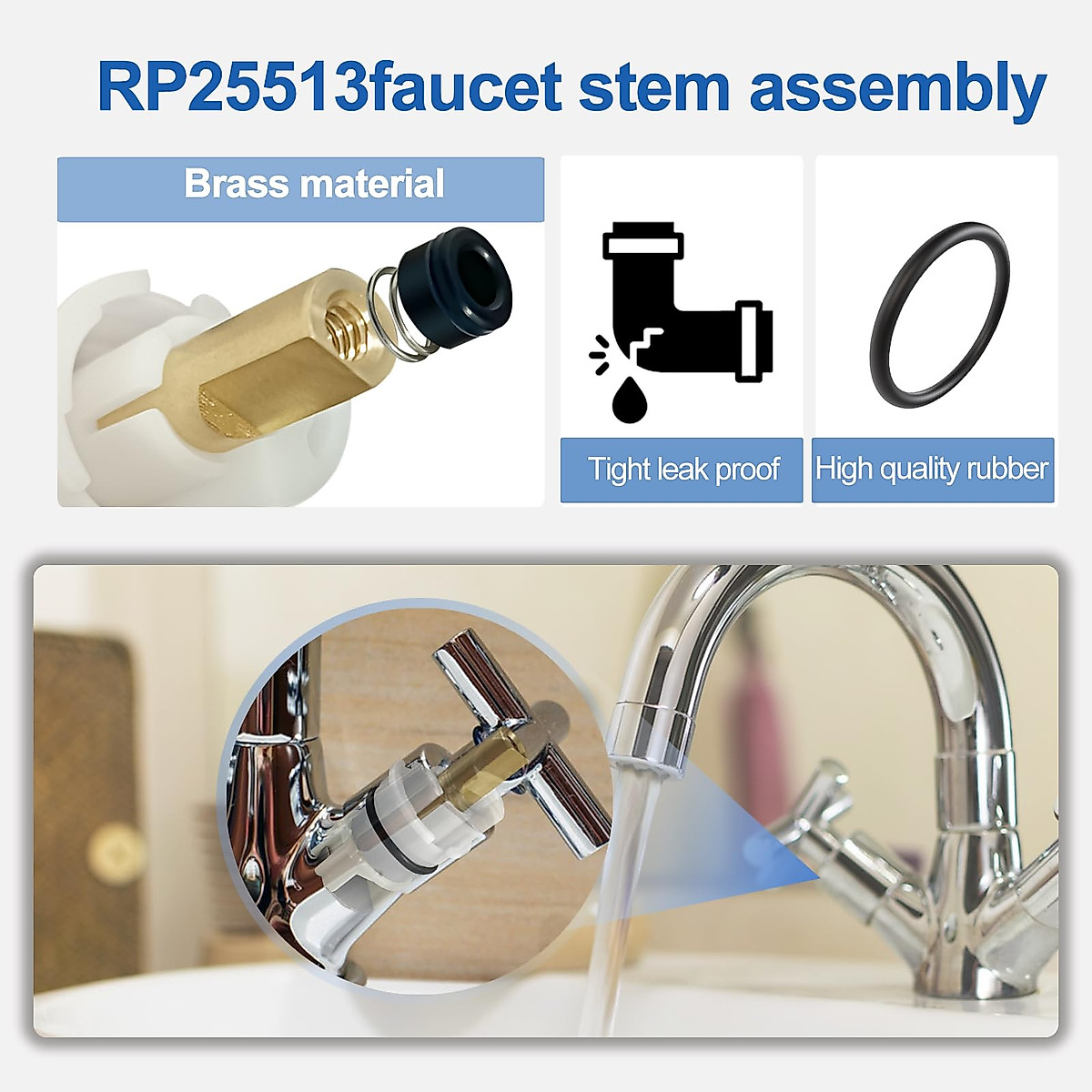 KEQGPCBE 1 Pack Replacement Faucet Cartridges for RP25513 Faucet Stem Assembly Repair Kit for Delta Two Handle Lavatory Centerset Widespread Bathroom Faucet RP4993 Seat and Spring