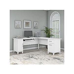 Bush Furniture Somerset 72W L Shaped Desk with Storage in White