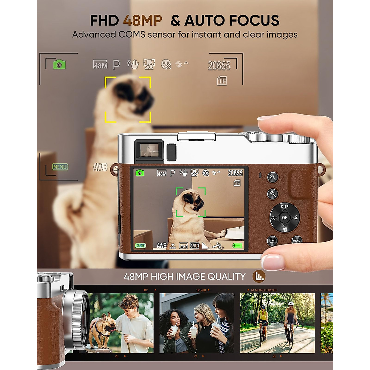 NEZINI 4K Digital Camera,Auto Focus 48MP Vlogging Camera for YouTube and Anti-Shake Video Camera with Viewfinder Flash & Dial,16X Zoom Travel Portable Camera with 32GB Card,2 Batteries