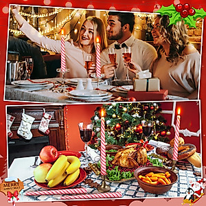 Tujoe 12 Pcs Christmas Taper Candles 10 Inch Tall Red and White Stripes Candles Long Burning Candles Christmas Decoration Christmas Candle for Christmas Dinner Xmas Party Table Decoration