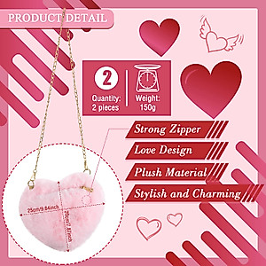 Saintrygo 2 Pcs Valentine's Day Heart Shaped Purse for Women Girls Heart Soft Fluffy Fur Shoulder Bag for Girl Gift