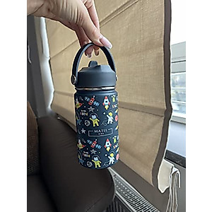 Kids Insulated Water Bottle 14oz BPA-FREE 18/8 Stainless Steel Double Walled Vacuum Keep Cold/Hot cartoon kids cup with straw Leak Proof Lid Water Bottle for School for Boys Girls