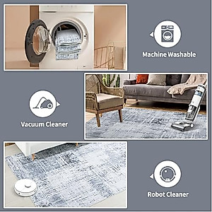 HOMBYS 10x14 ft Modern Abstract Area Rug for Living Room Bedroom, Large Non-Slip Boho Floor Carpet for Indoor Office Dining Room, Traditional Home Deco, Grey, Machine Washable