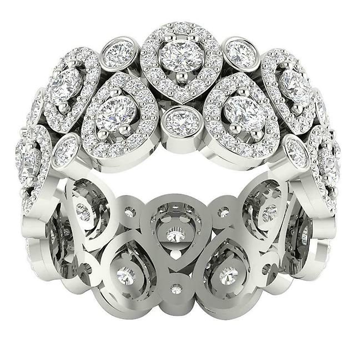 2 8/9 Ct Pear & Round Shape White Cubic Zirconia Tear Drop Design Eternity Wedding Engagement Band Ring In 14K White Gold Plated 925 Sterling Silver (2.90 Cttw) Ring Size - 6.5