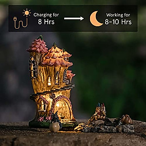 LA JOLIE MUSE Fairy Garden Gnome Accessories Kit - Hand Painted Miniature Solar Powered Fairy House Dragon Figurine Set of 4 pcs, Indoor & Outdoor Ornaments Gifts for Girls Boys Adults