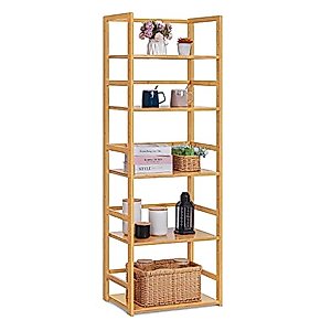 MoNiBloom Bamboo 5 Tier Bookshelf Bookcase Shelf Storage Organizer, Free-Standing Utility Plant Flower Rack for Living Room Office Bedroom Kitchen, Natural