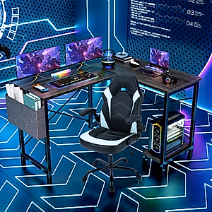 Sweetcrispy L Shaped Gaming Desk, Computer Corner Table PC Gaming with CPU Stand Side Bag for Home Office Dorm Sturdy Writing Workstation, Grey, 50 Inch