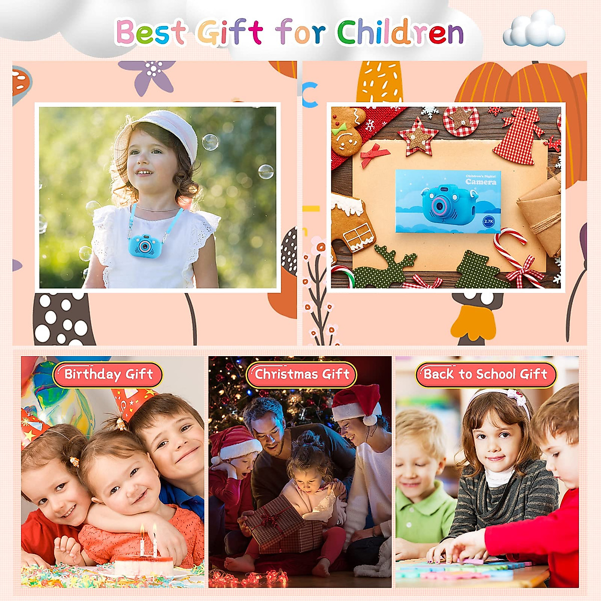 Kids Camera, Digital Camera for Kids 36M 2.7K Video Recorder with Fill-in Light, Automatic Shut-Down, 2.0 Inch Screen, Video Camera Christmas Birthdays for Girls Boys Toddlers Age 3 4 5 6 7 8 (Blue)