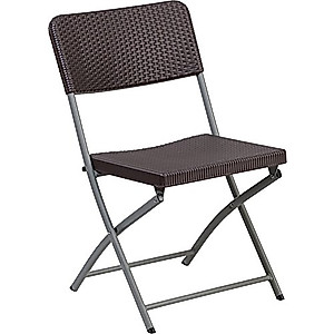 Flash Furniture HERCULES Series Brown Plastic Rattan Folding Chair with Grey Frame