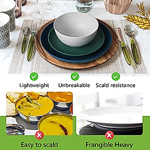 Teivio 24-Piece Kitchen Plastic Wheat Straw Dinnerware Set, Service for 6, Dinner Plates, Dessert Plate, Cereal Bowls, Cups, Unbreakable Plastic Outdoor Camping Dishes, Coastal Multicolor