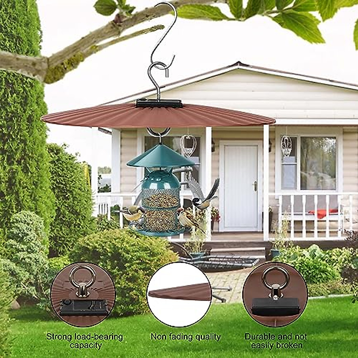 Bird Feeder Baffle with Solar Lamp, Wide Diameter Hummingbird Feeders Covers,Weather Guard Protect Feed from Sun and Bird Seed Dry,for Hanging Bird Feeders Guard-13inches