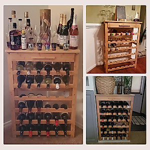 Kinbor 6-Tier Bamboo Wine Rack with Drawer, Standing Storage Rack with 36 Bottles Holder for Bar, Wine Cellar, Basement, Cabinet, Pantry, Kitchen