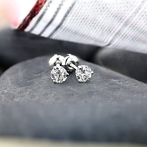 Diamond Wish 3/4 Carat Lab Grown Diamond Round Stud Earrings for Women in 14k White Gold (E-F, VS1-VS2, 0.75 cttw) 3-Prong Martini Setting Screw Back