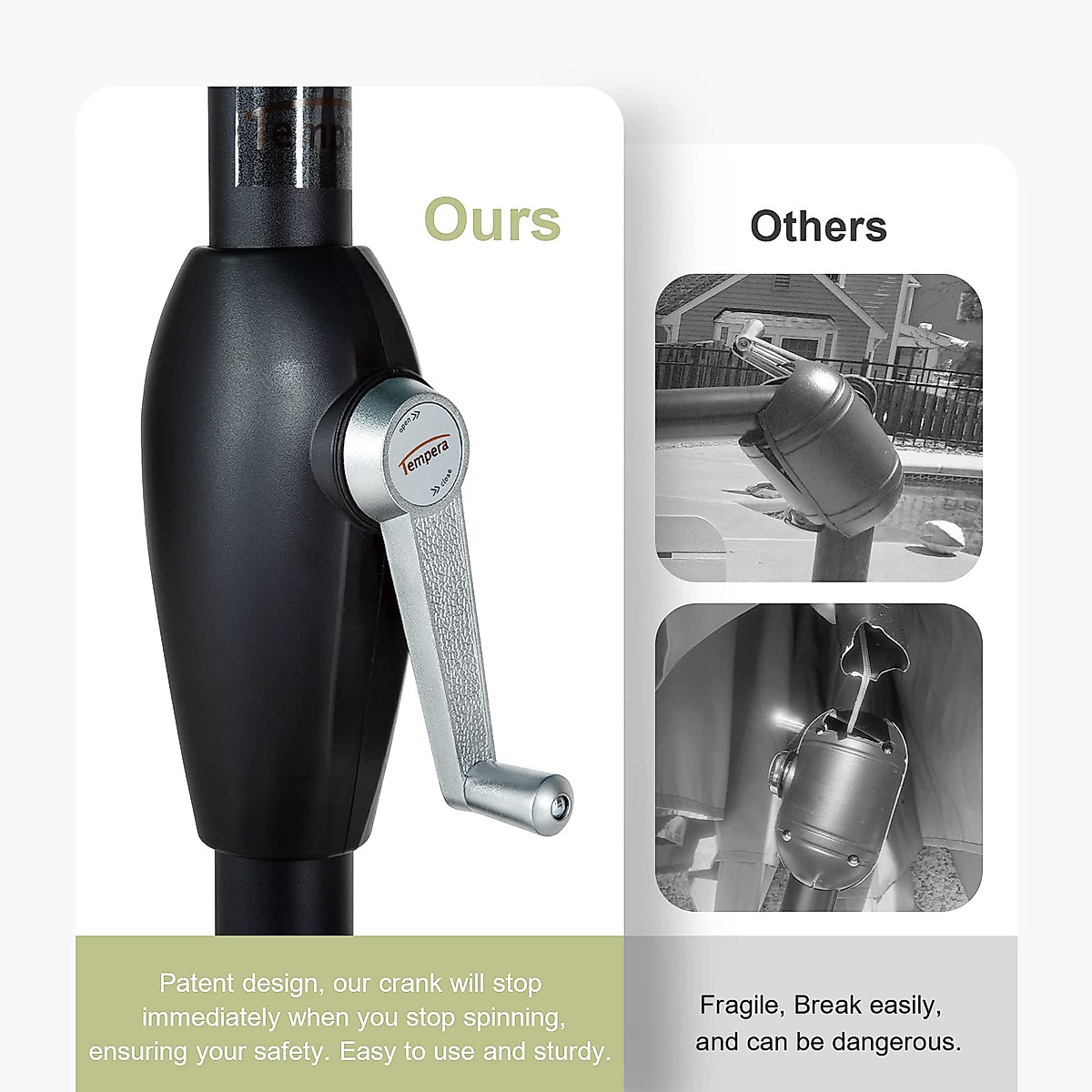 Tempera 9 ft Patio Umbrella Outdoor Table Market Umbrellas with 2-year Nonfading Canopy, 8 Sturdy Ribs and Push Button Tilt & Crank for Deck Pool Garden Lawn and Balcony