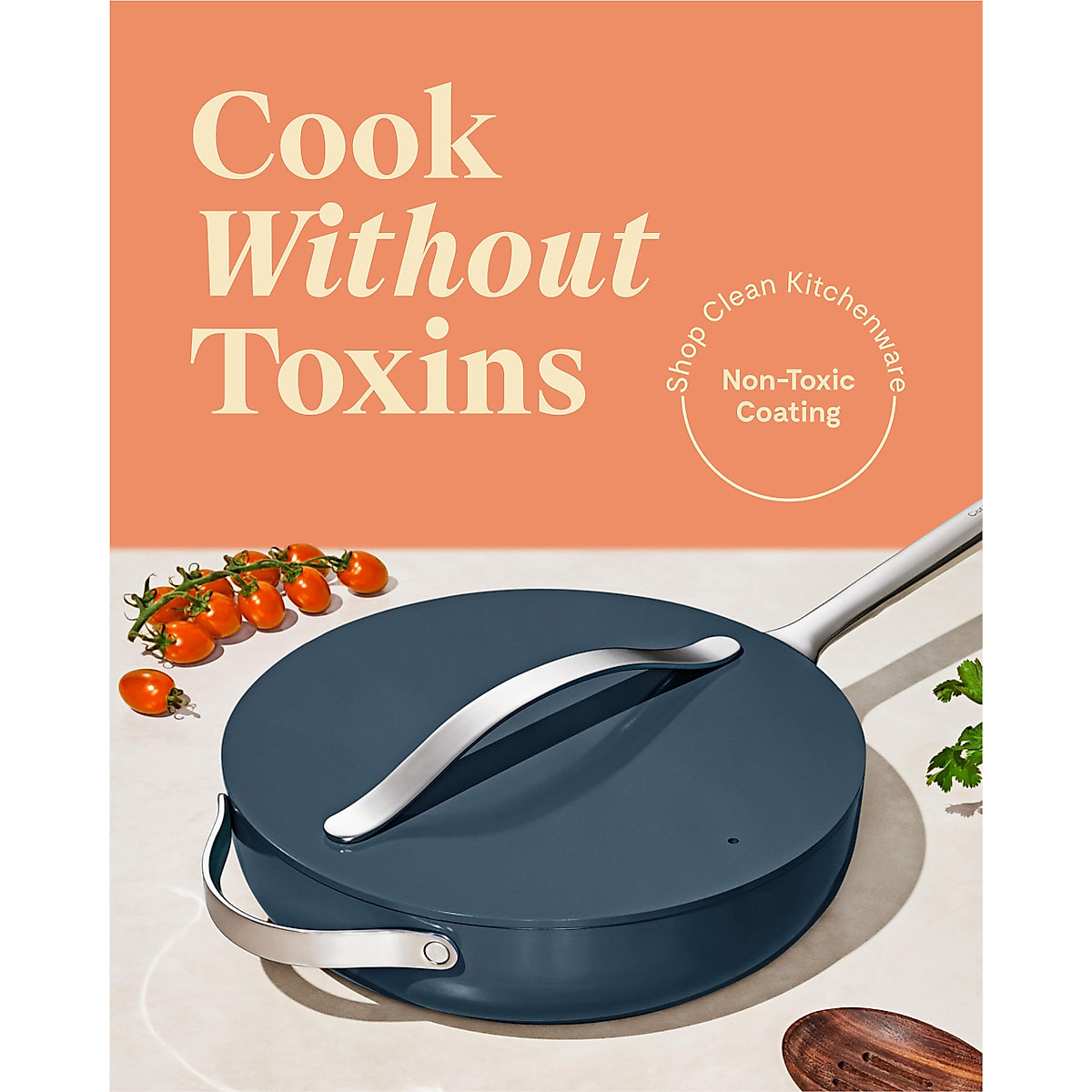 Caraway Nonstick Ceramic Sauté Pan with Lid (4.5 qt, 11.8") - Non Toxic, PTFE & PFOA Free - Oven Safe & Compatible with All Stovetops (Gas, Electric & Induction) - Navy