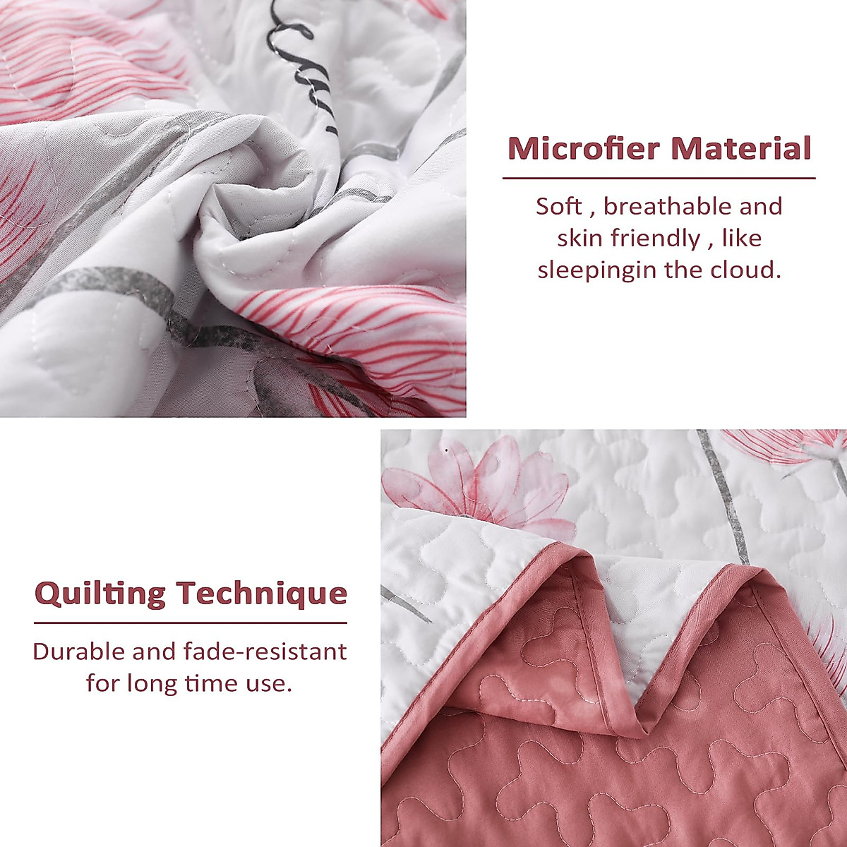 Dinjoy King Size Quilt Set Floral,3 Piece Pink/Blush Farmhouse Bedding Set Lightweight Flower Bedspreads White Coverlet Bed Sets Boho King Quilts for Girls All Season(90"x104")