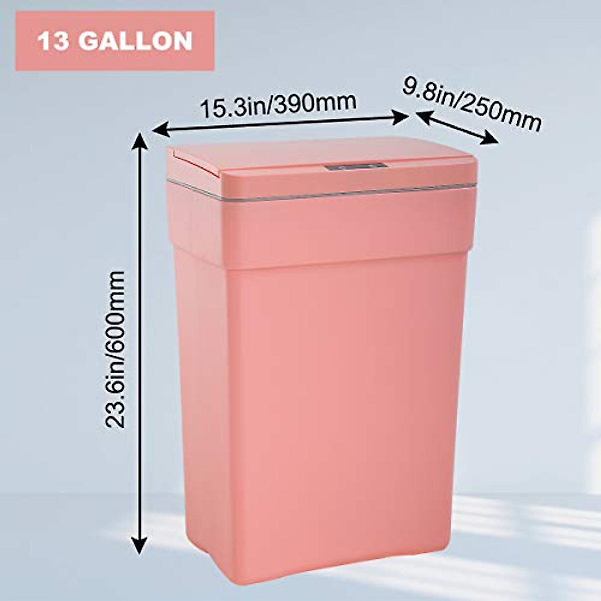 13 Gallon/ 50 Liter Trash Can, Automatic Touchless Kitchen Garbage Can with Motion-Sensing, No Touch Rubbish Can w/Inner Baskets and Carry Handles for Bathroom, Office, Home, Mint, Pink
