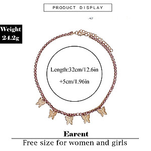 EARENT Rhinestone Butterfly Choker Necklaces Sparkly Crystal Butterfly Chain Necklace Glitter Pink Prom Jewerly for Women(Pink（Pack of 2）)