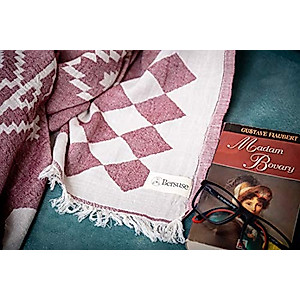 Bersuse 100% Cotton Bahamas XL Throw Blanket Turkish Towel - 75x90 Inches, Burgundy