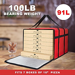 Maxcheck 2 Pcs Insulated Pizza Delivery Bag 20 x 20 x 14 Inch Pizza Warmer Bag Pizza Carrier Reusable Insulated Cooler Bags Winter Insulated Food Delivery Bag for Personal and Professional Use (Red)