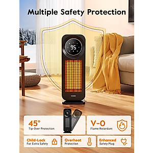 Givebest Touch Panel Space Heaters for Indoor Use, 1500W Fast Heating Electric Heater with Remote, 5 Modes, Quiet and Night Light, Thermostat Control, Ideal for Bedroom, Office