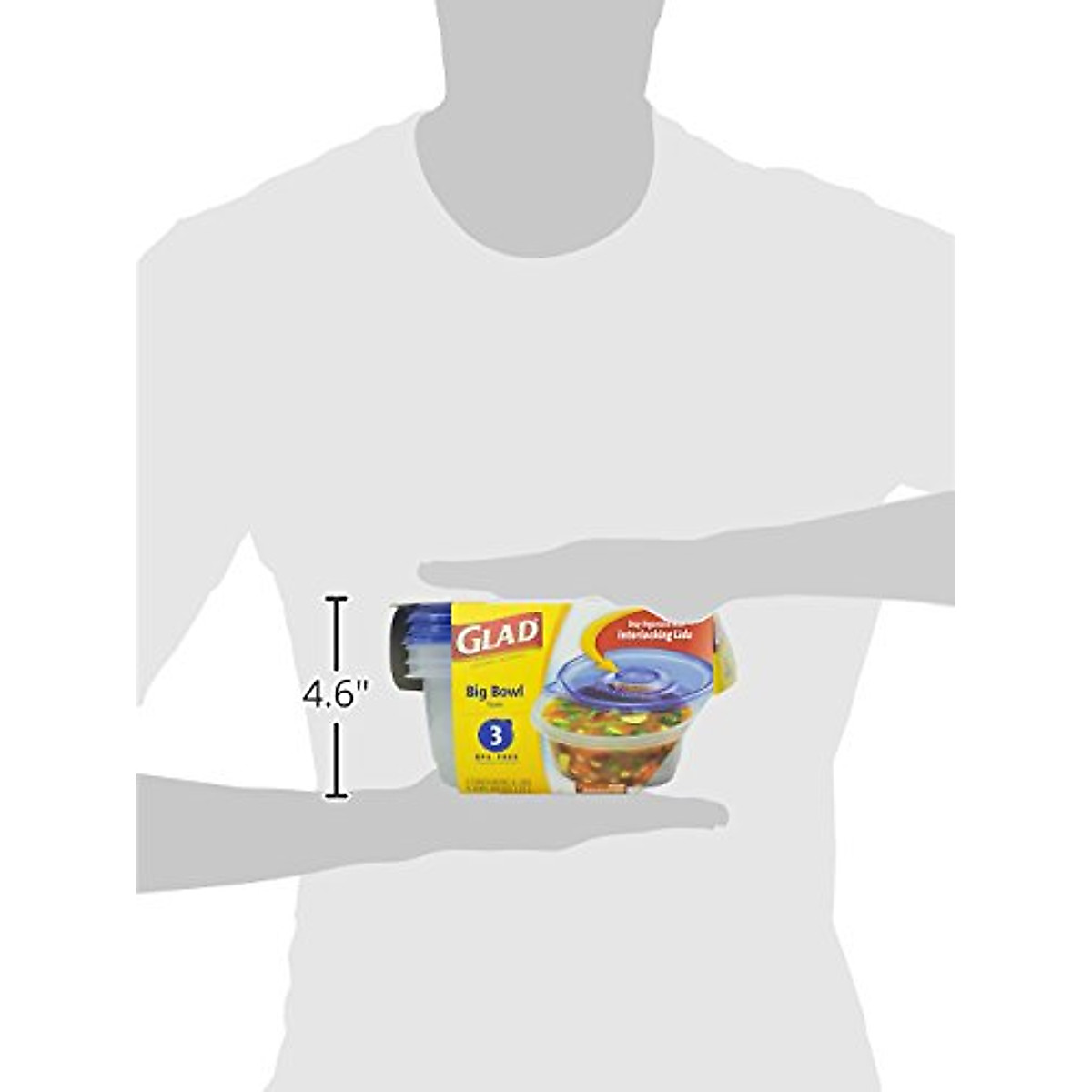 Glad Ware Big Bowl Containers with Lids, Round Size, 3 ct, 48 ounce