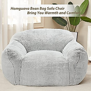 Homguava Giant Bean Bag Chair Sofa High-Density Foam Filled Sofa Chair Large Lazy BeanBag Sofa with Armrests for Living Room, Bedroom (Light Grey)