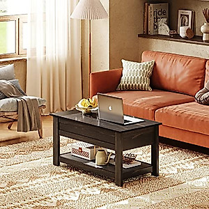 WLIVE Modern Lift Top Coffee Table,Rustic Coffee Table with Storage Shelf and Hidden Compartment,Wood Lift Tabletop for Home Living Room,Black.