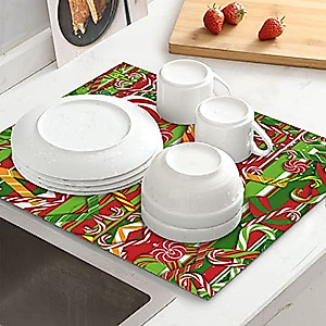 Merry Christmas Printed Drying Mat For Kitchen Ultra Absorbent Microfiber Dishes Drainer Mats Non-Slip Silicone Quick Dry Pad - 18 X 16inch