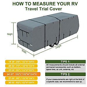Mofeez Travel Trailer RV Cover, Extra-Thick Upgraded 5 Layers for Camper Cover 24'-27' Windproof Waterproof Rip-Stop RV Covers with Adhesive Repair Patches, 2Pcs Extra Straps & 4 Tire Covers