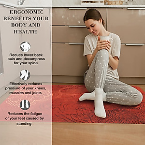 RYANZA 2 Pieces Kitchen Rugs, Abstract Anti Fatigue Non Slip Foam Cushioned Red Lines Art Modern Graffiti Comfort Indoor Floor Mat Runner Rug Set for Laundry Office Sink Bathroom (17"x48"+17"x24")