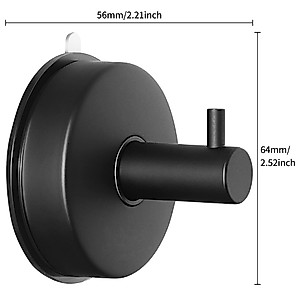 SOCONT Suction Cup Hooks for Shower, SUS 304 Stainless Steel Shower Hook for Inside Shower, Matte Black Plished Easy to Install Super Suction for Kitchen Bathroom Restroom, 2 Pack