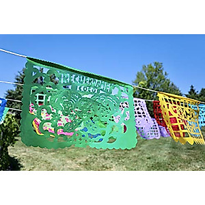 TexMex Fun Stuff 16 Ft Coco Movie Papel Picado Plastic (10 Extra Large Panels) Fiesta Party Decorations, Mexican Party Banners, Plastic Day of The Dead Banner, Cinco de Mayo Decorations Coco Theme