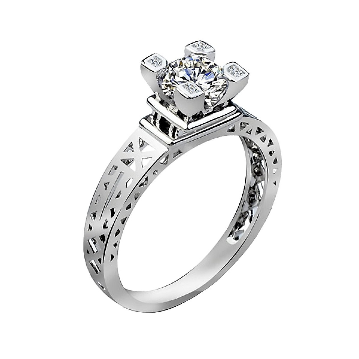 White Gold Plated Solitaire Style Eiffel Tower Ring with AAA Round Cubic Zircon Crystal Wedding Engagement Ring Fashion Jewelry for Women (7)