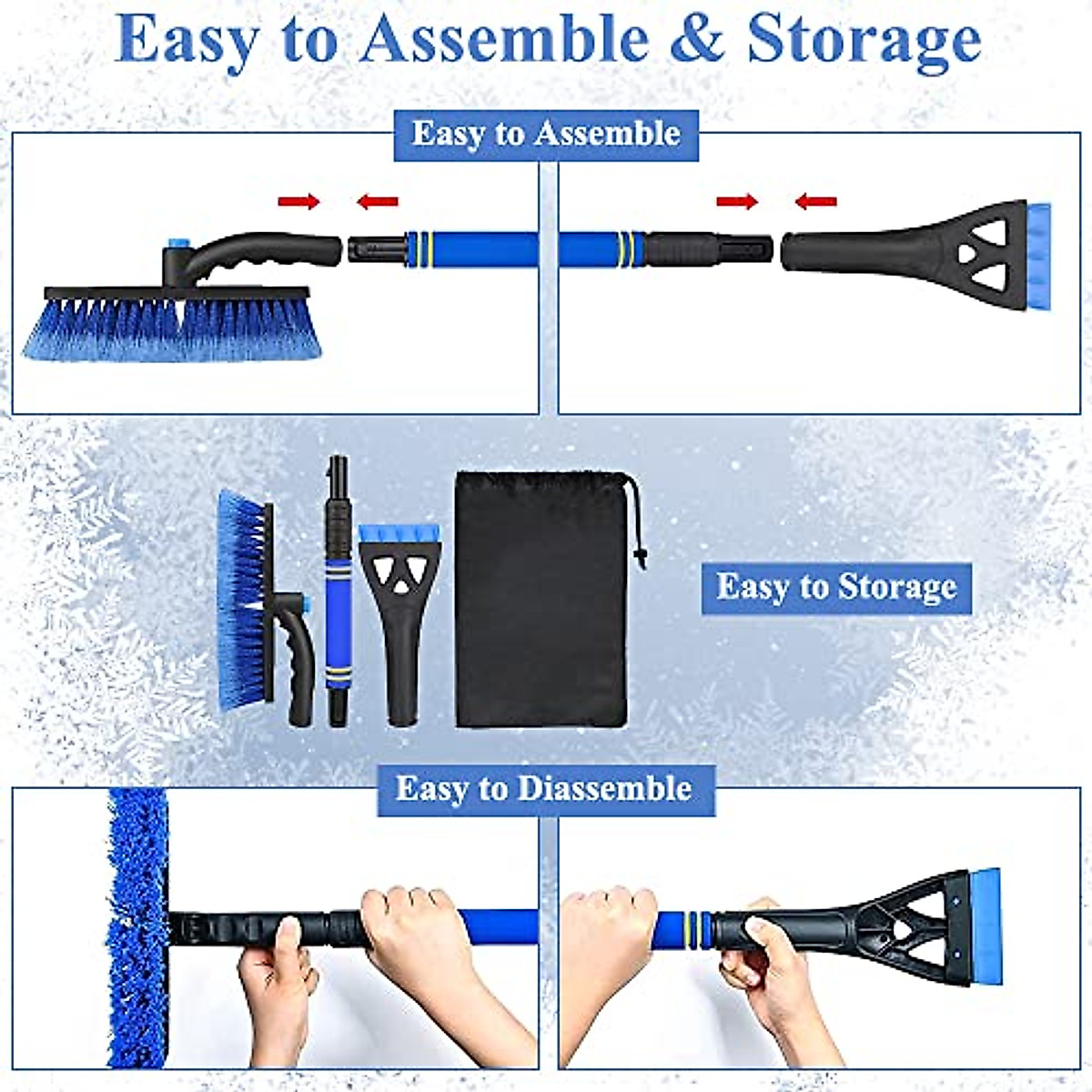 Finphoon Ice Scrapers for Car Windshield with Snow Brush, Extendable Car Ice Scraper with Ergonomic Foam Grip Handle, Retractable Snow Shovel for Car Windshield Window(Blue)