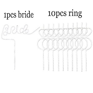 Bachelorette Party Decorations Straws White Bride Straw + Diamond Ring Straws Set 11 Pcs,Bride to Be Gift Bridal Shower Supplies