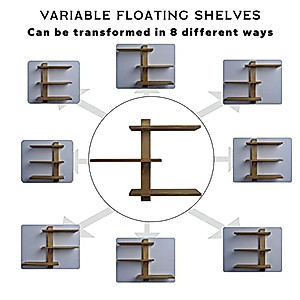 XWNE Variable Wood Floating Shelves, max 24.4 inch Storage Display Rustic Wall Shelves for Living Room Bathroom Bedroom Kitchen Office Farmhouse-3 Tier -Walnut Color