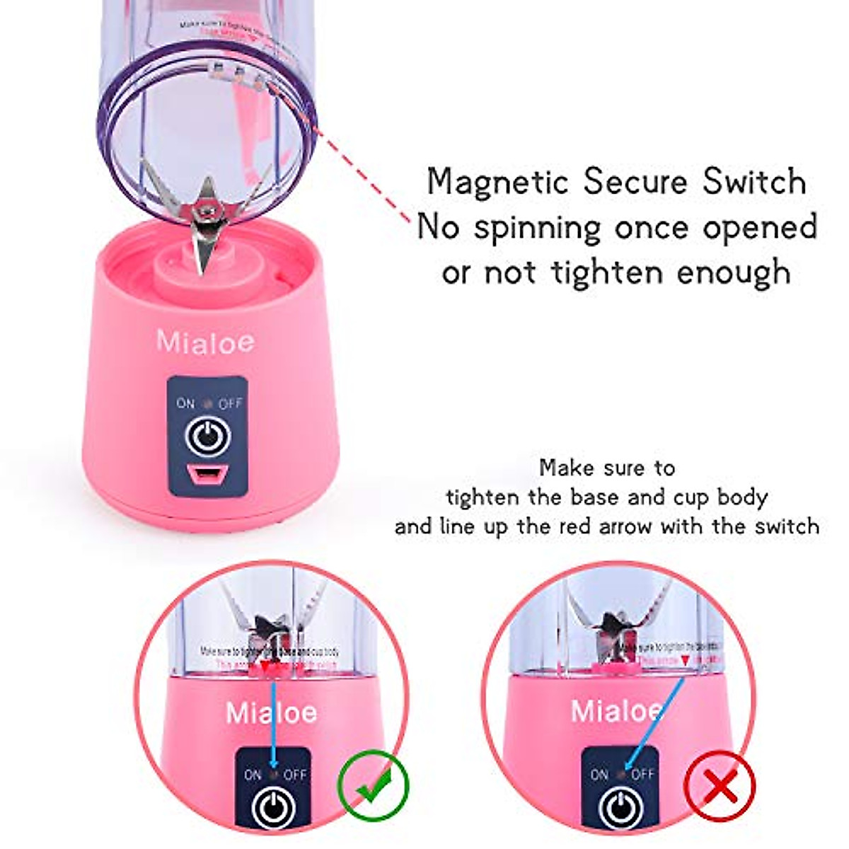 Portable Blender, Personal Size Eletric USB Juicer Cup, Fruit, Smoothie, Baby Food Mixing Machine Magnetic Secure Switch 380ml (Pink)