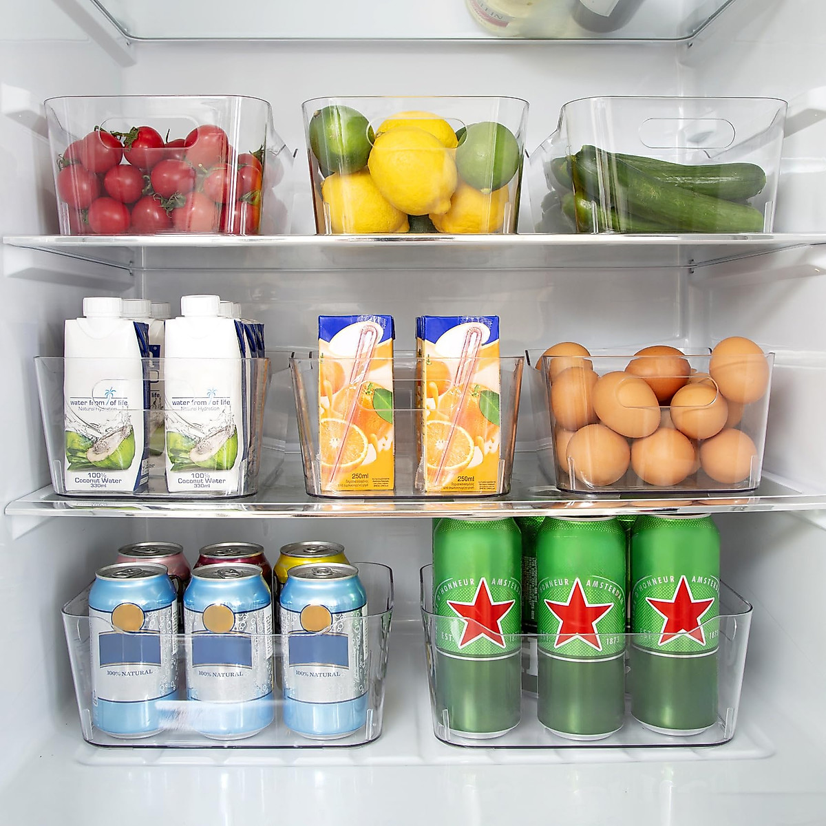 [ 12 Pack ] Multi-Use Clear Bins for Organizing - Fridge, Refrigerator Organizer Bins - Pantry Organization and Storage - Plastic Containers for Home, Kitchen, Freezer, SOHO Collection, Canbinet, RV