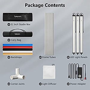 Photo Studio Light Box for Photography: Takerers 32x32 Inch 210 LED Large Lightbox for Product with 3 Stepless Dimming Light Panel, Professional Photo Background Shooting Tent with 5 Color Backdrops