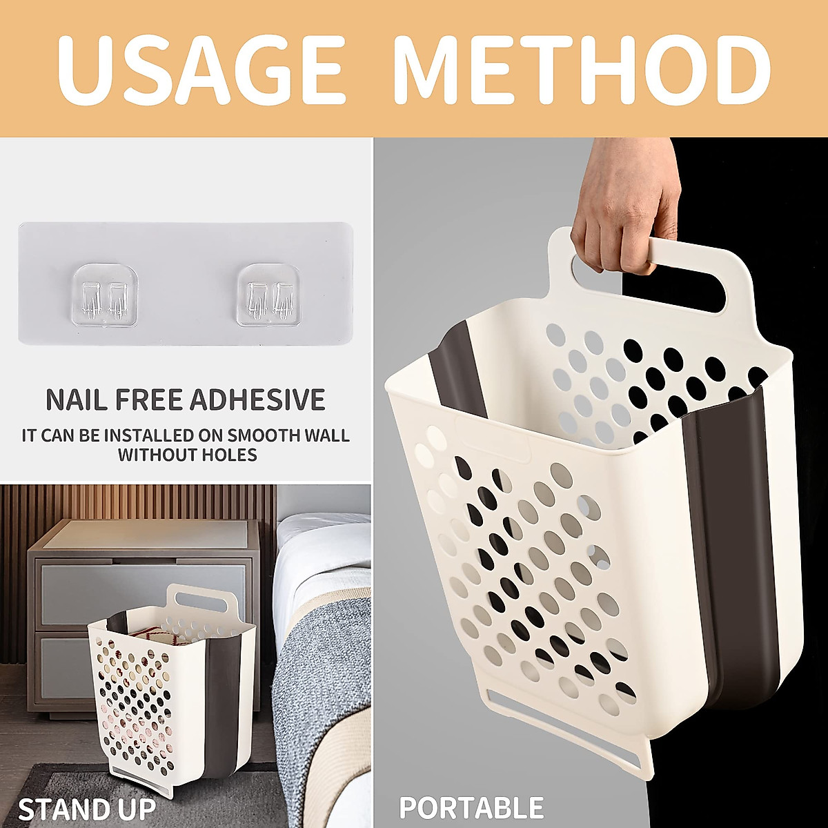Yaromo Collapsible Laundry Baskets Plastic Laundry hamper Thickened Support Portable And Wall Laundry Hamper,Durable Unbreakable 3 UNIT(Size L+M+S) Wihte(57 L/15 Gallon)